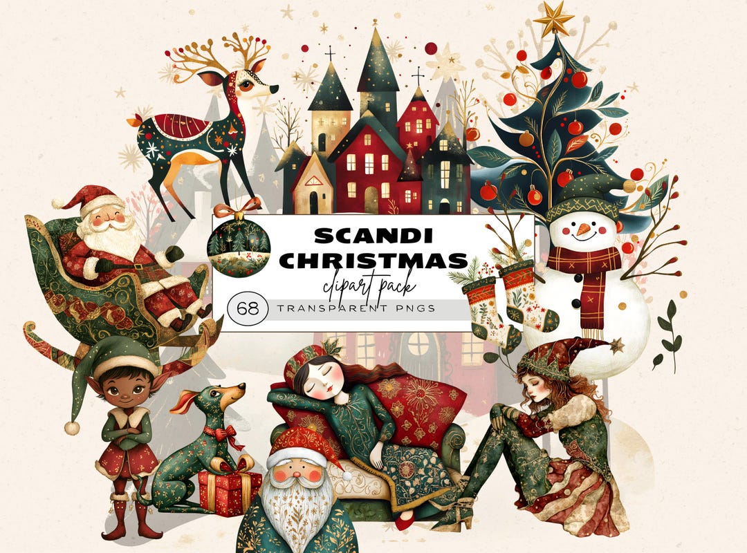 Scandi Santa Clipart, Santas Village Clipart, Scandinavian Folk Art ...