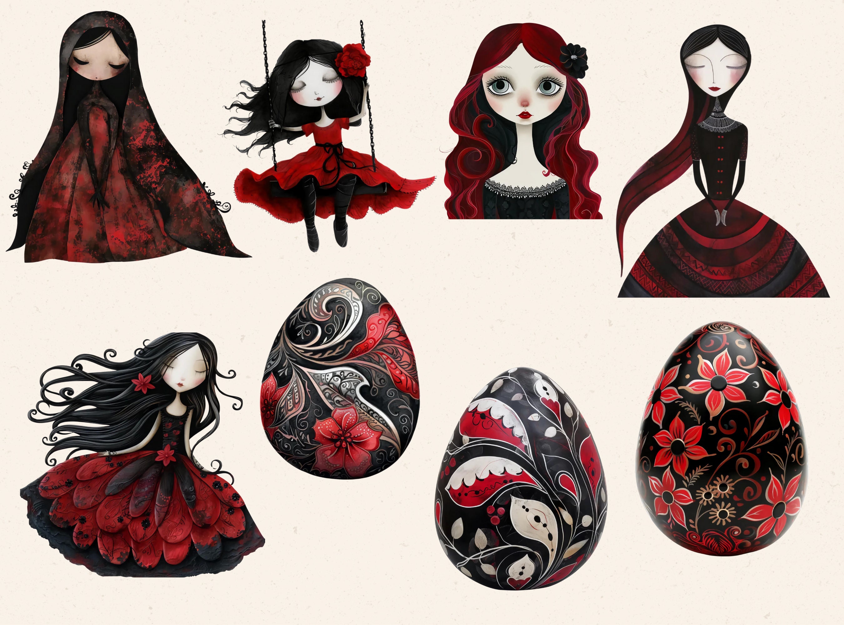 Gothic Easter Clipart, Gothic Girl Clipart, Watercolor Paper Dolls ...