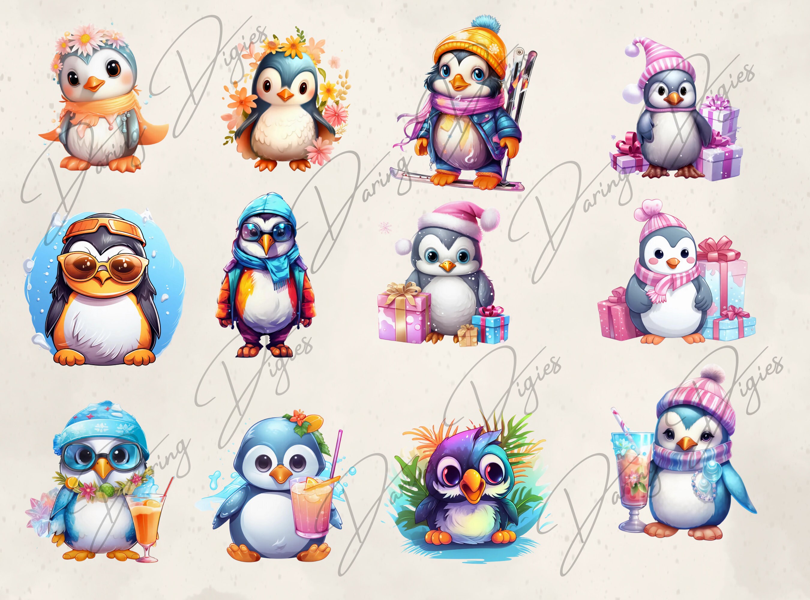 Christmas Penguin Clipart Bundle, Landscape Scenes, Watercolor Penguin ...