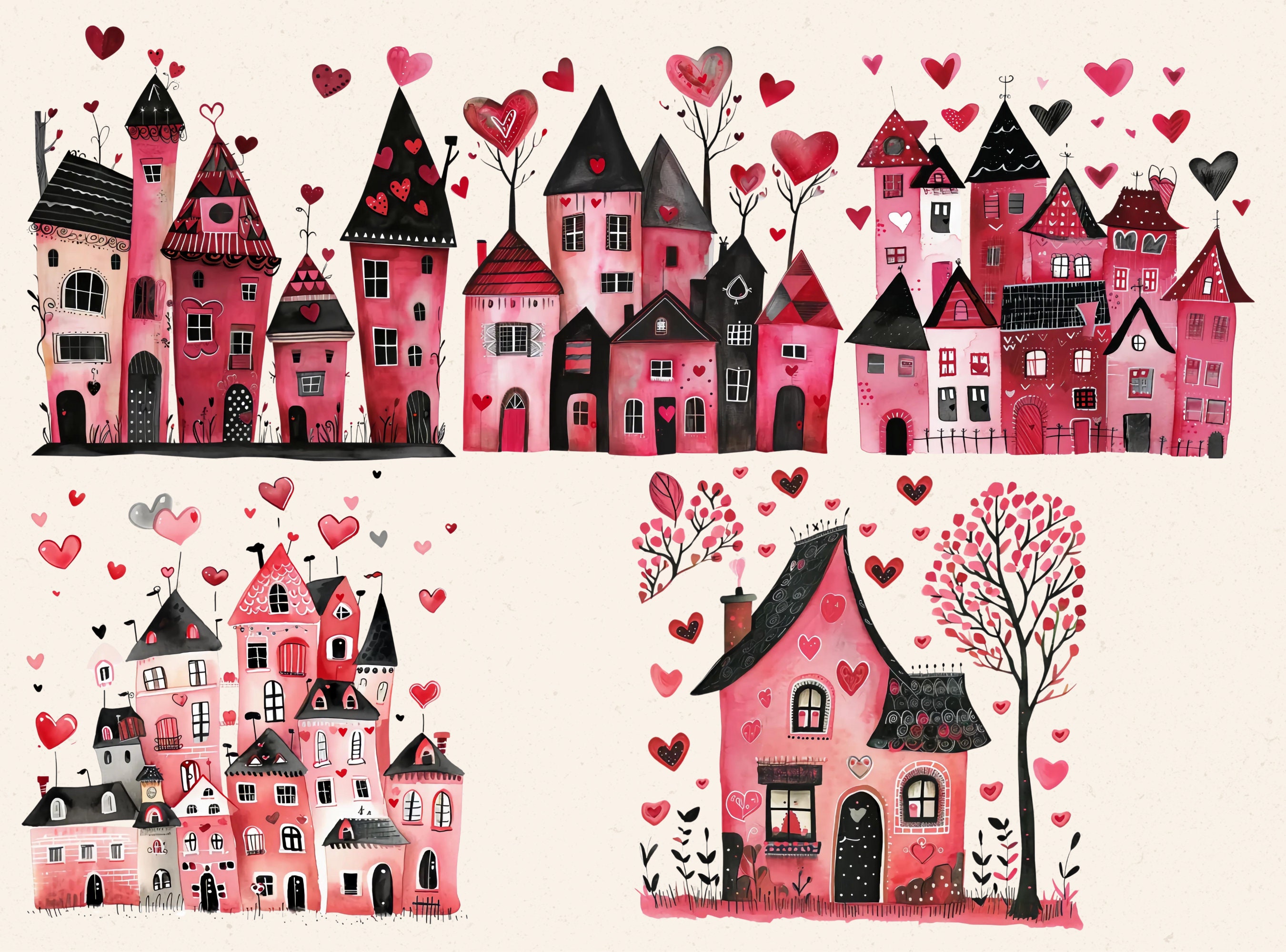 Valentine House Clipart, Valentines Envelope Clipart, Whimsical House ...