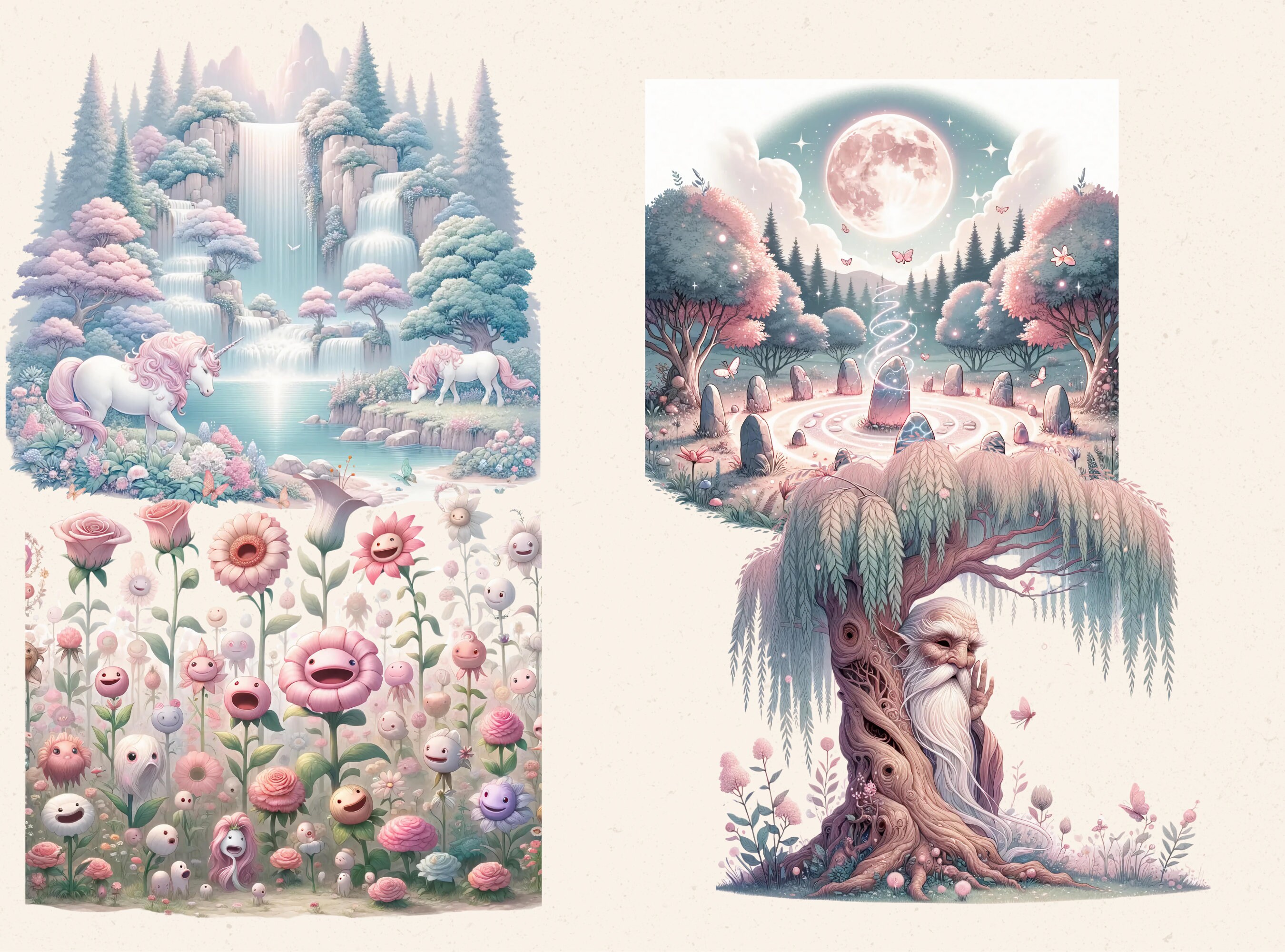 Magical Flower Fairy Garden Clipart, Pink Fairy Garden and Mushroom ...