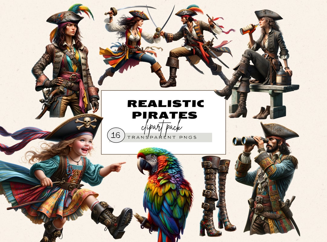 Pirate Birthday Clipart, Realistic Pirates, Woman Pirate, Bucaneer ...