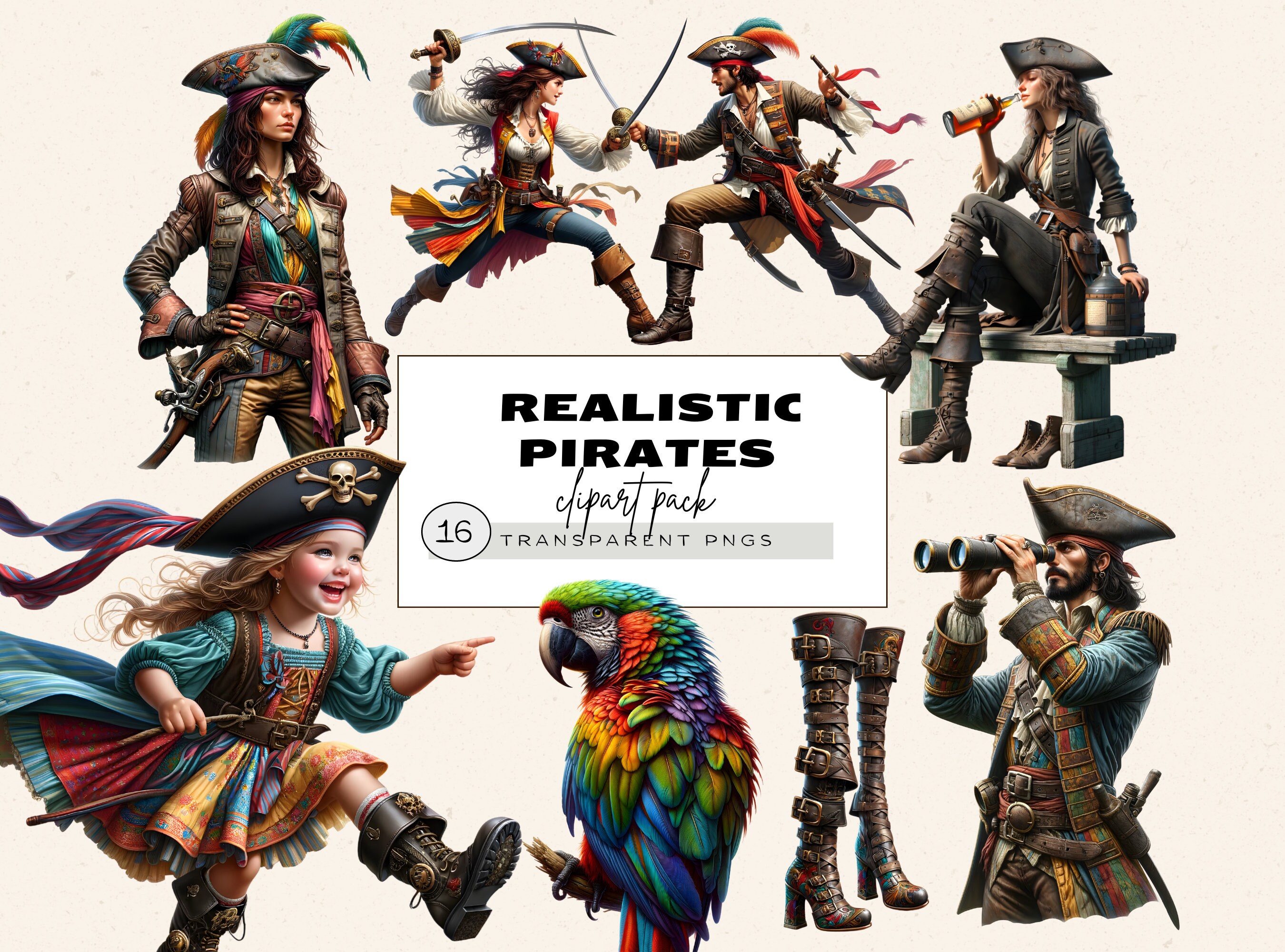 Pirate Birthday Clipart, Realistic Pirates, Woman Pirate, Bucaneer ...