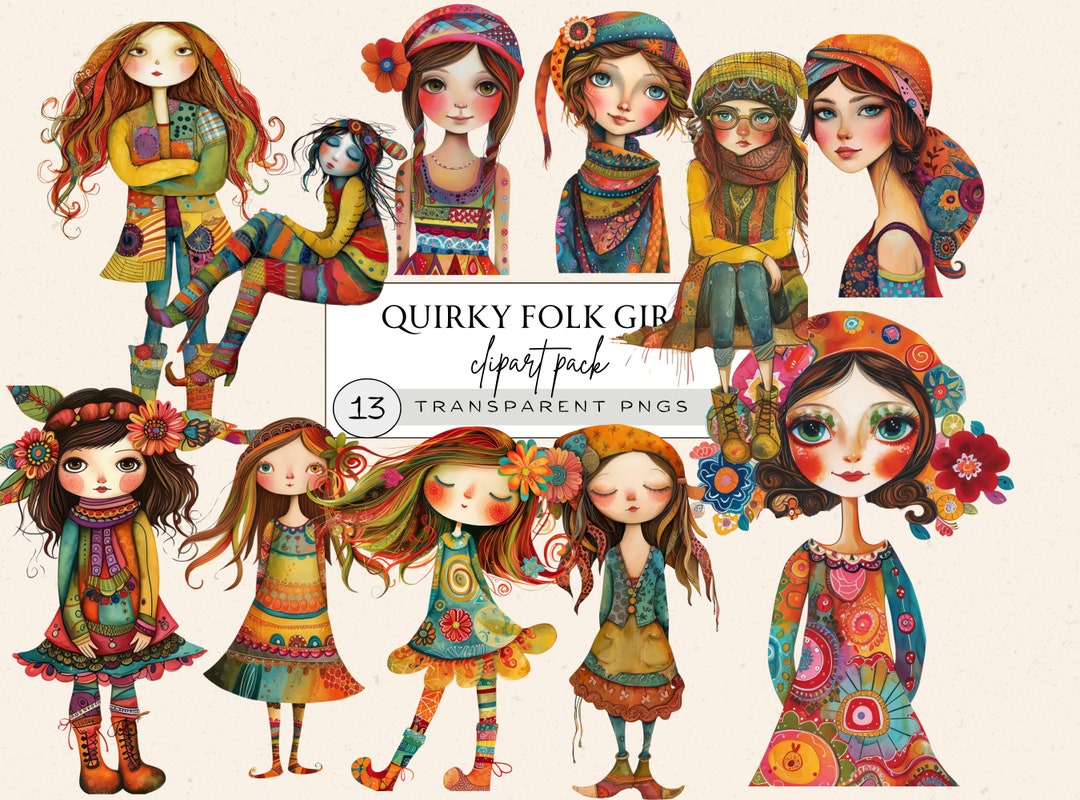 Quirky Girl Clipart, Whimsical Girl, Whimsical Folk Girl, Whimsical ...
