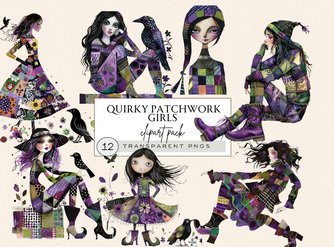 Quirky Girl Clipart, Whimsical Girl Png, Neon Green and Purple Girl ...