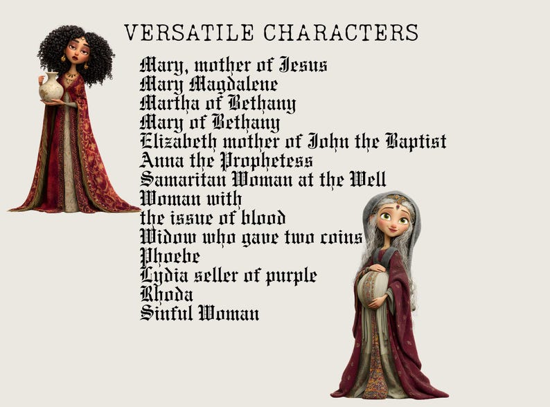 New Testament Bible Character Clipart, Bible Stories Clipart, Women of ...