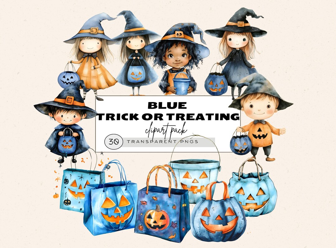 Blue Pumpkin Bucket Clipart, Blue Trick or Treating Goodie Bags ...