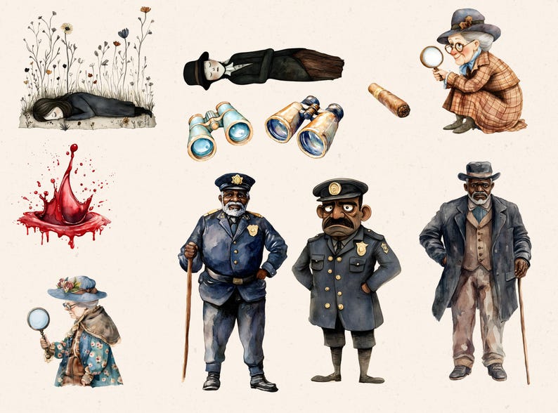 Funny Old Ladies Clipart, Watercolor Clipart Detective, Investigator ...