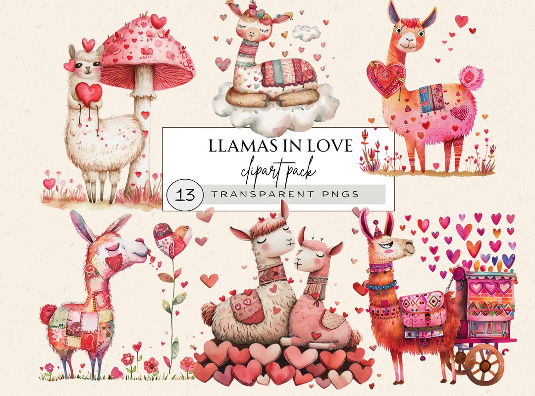 Valentine Llama Png, Llama Birthday Png, Llama Mug Png, Watercolor ...