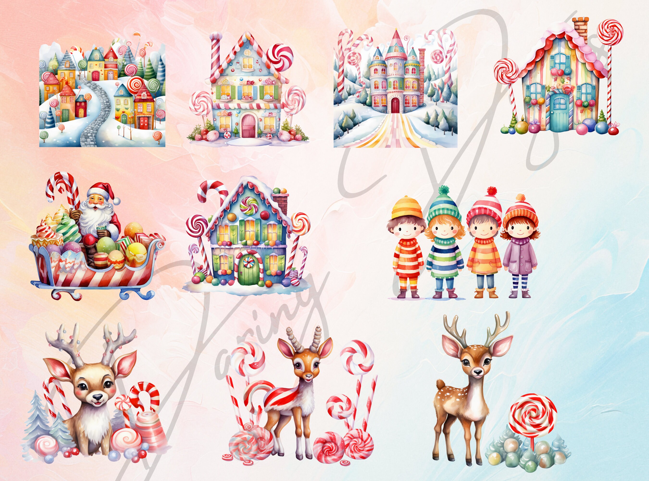 Christmas Candyland Clipart, Houses, Palaces, Santa, Birthday Candyland ...
