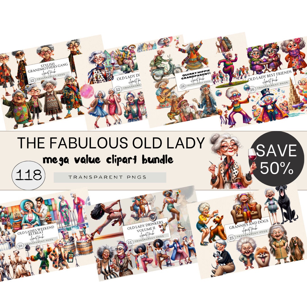 Funny Old Ladies Clipart, Old Lady Friends Clipart, Funny Grandma ...