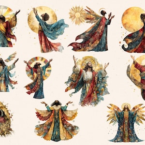 Nativity Scene Watercolor Clipart, Biblical Characters Clipart, African American Nativity ...