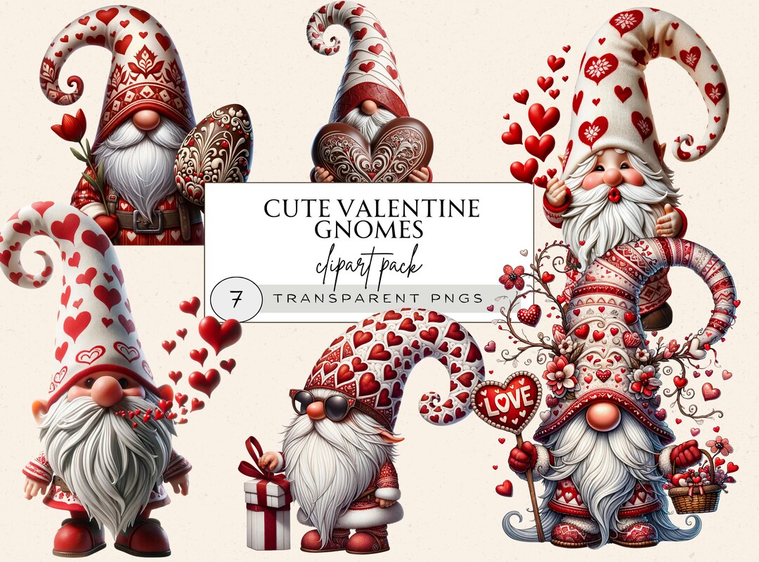Watercolor Valentine Gnome Clipart Bundle, Cute Gnome Valentine Clipart ...