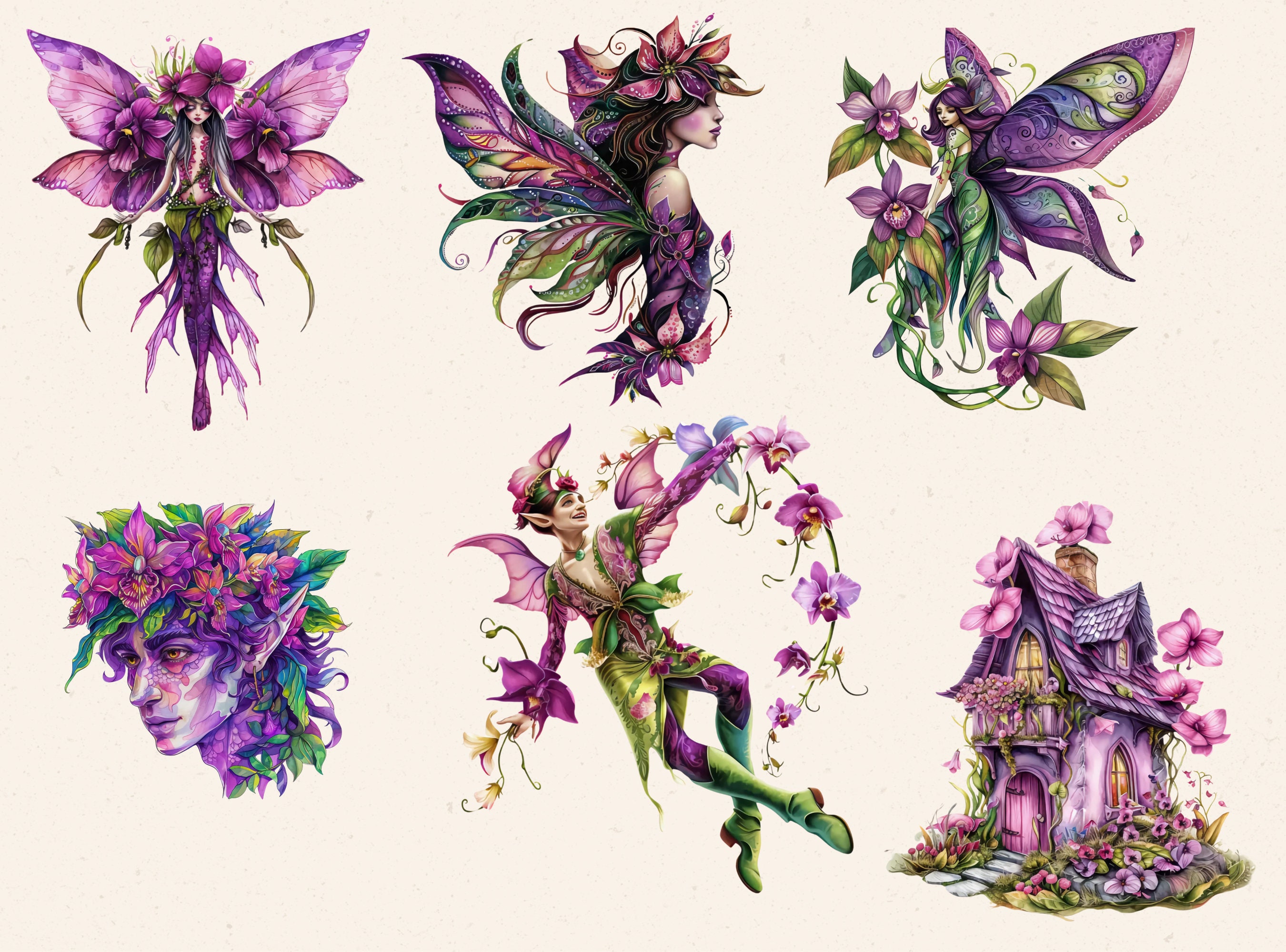 Magical Flower Fairy Garden Clipart, Forest Elf Clipart, Clipart ...
