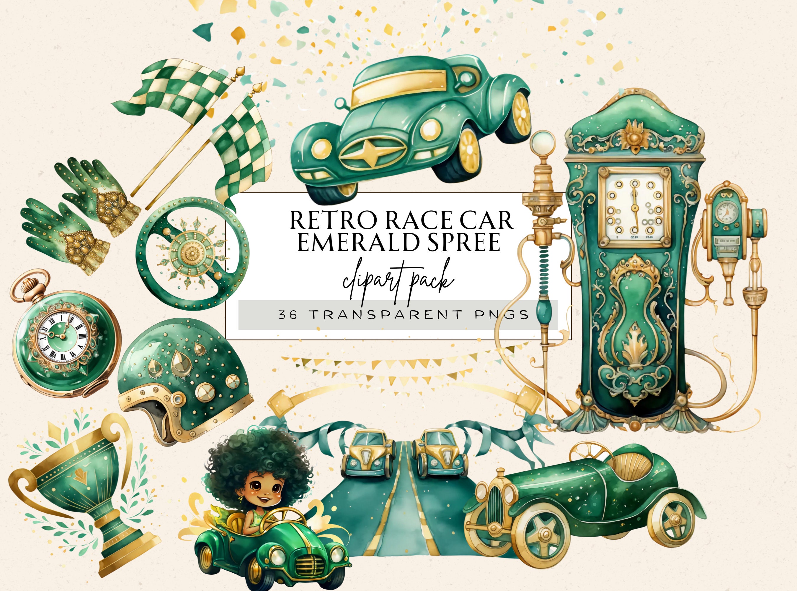 Retro Race Car Clipart, Mega Bundle, Race Car Birthday, Baby Race Car ...