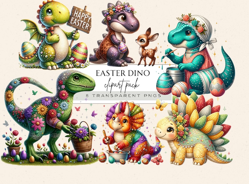 Easter Celebration Clipart, April Easter Clipart, Dinosaur Png, Dino ...