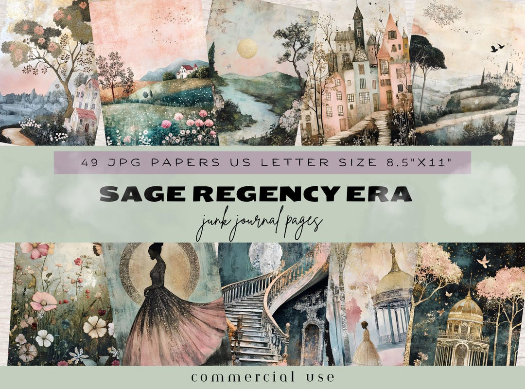 Regency Era Junk Journal Pages, Regency Era Journal, Sage Green Regency ...