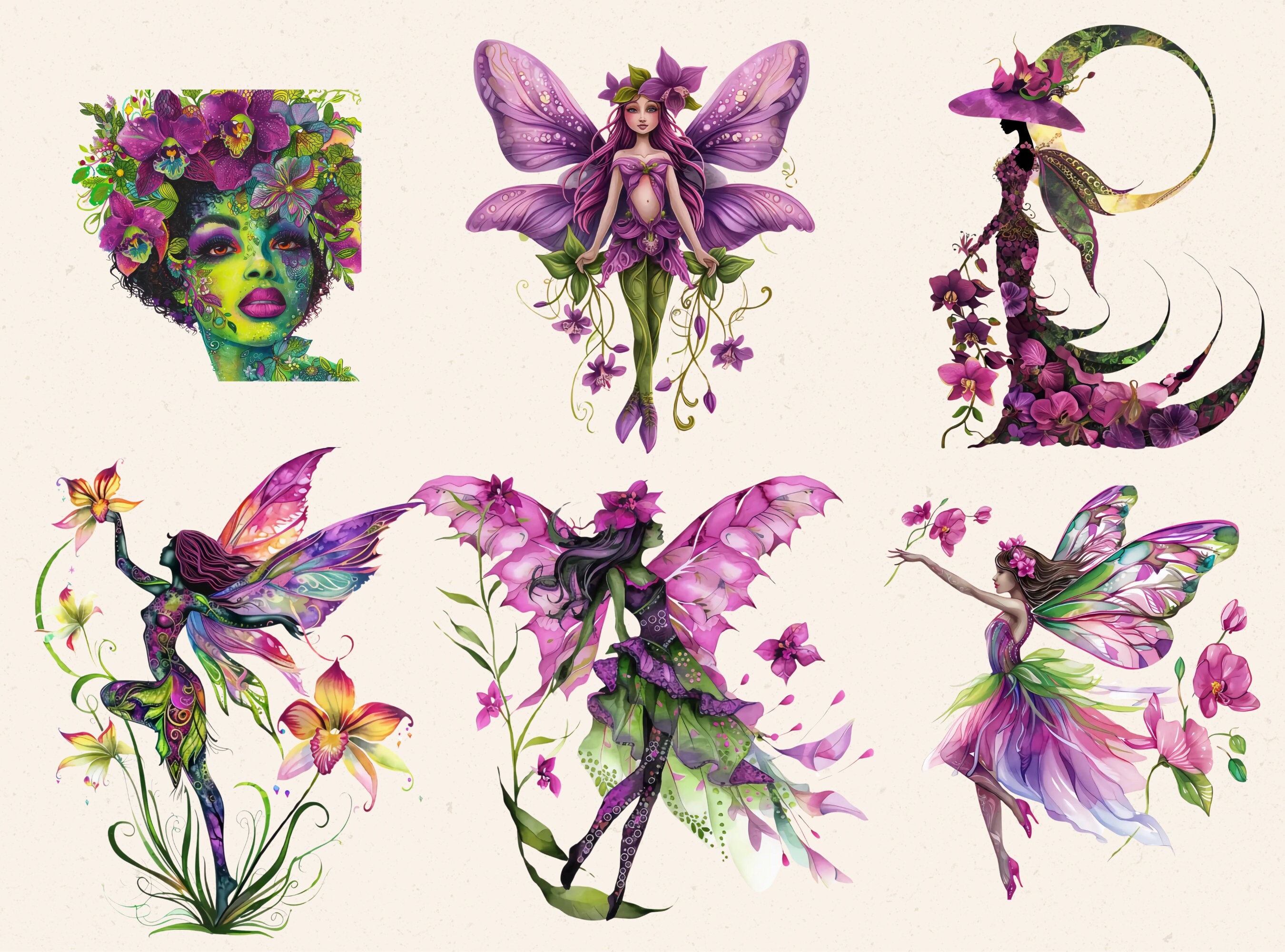 Magical Flower Fairy Garden Clipart, Forest Elf Clipart, Clipart ...