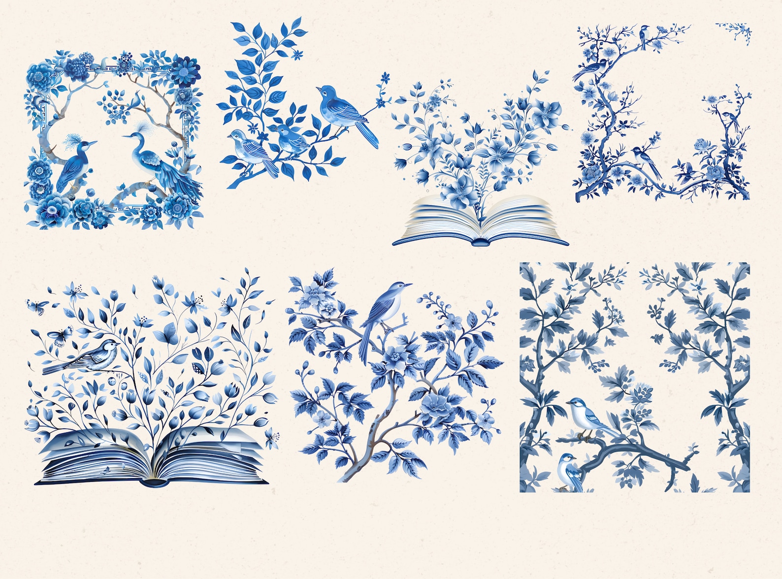 Chinoiserie Floral Clipart, Book Border Clipart, Dusty Blue Floral ...