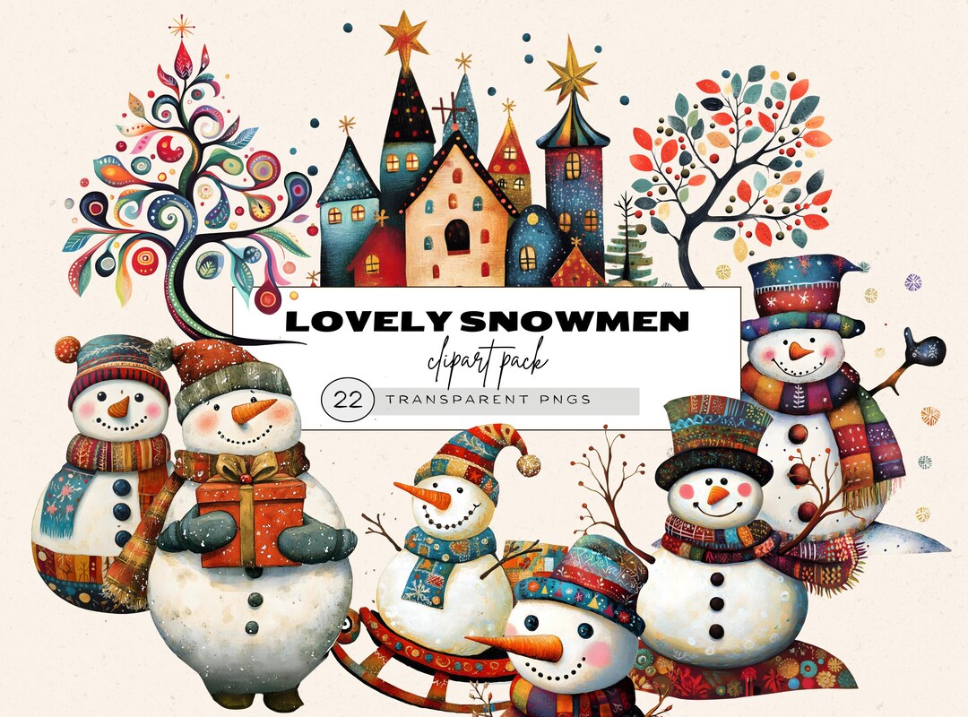 Folk Snowmen Clipart, Funny Snowman Png, Colorful Snowmen on Sleigh ...