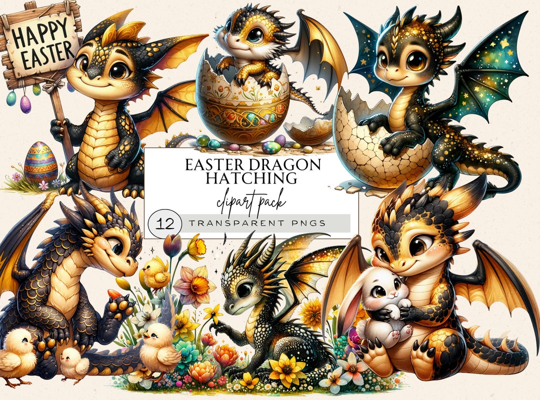 Dragon Egg Clipart, Dragon Clipart for T-shirts, Easter Characters ...
