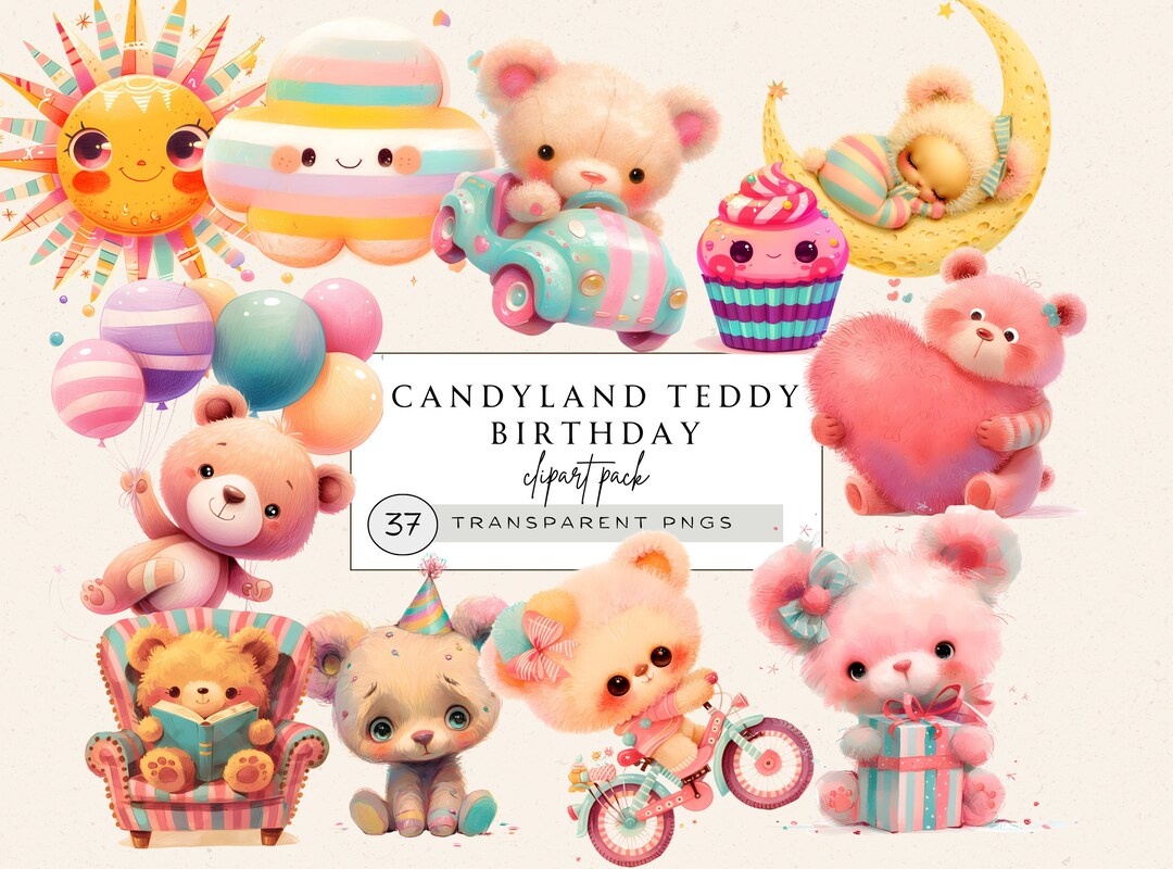 Candyland Clipart, Flying Bear Clipart, Baby Bear Balloons, Cute Teddy ...