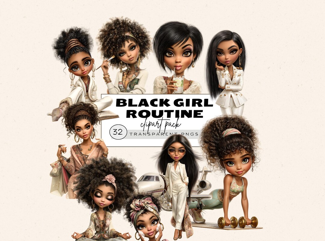 Black Girl Clipart Routine, Self Love, Digital Sticker Png, Skincare ...