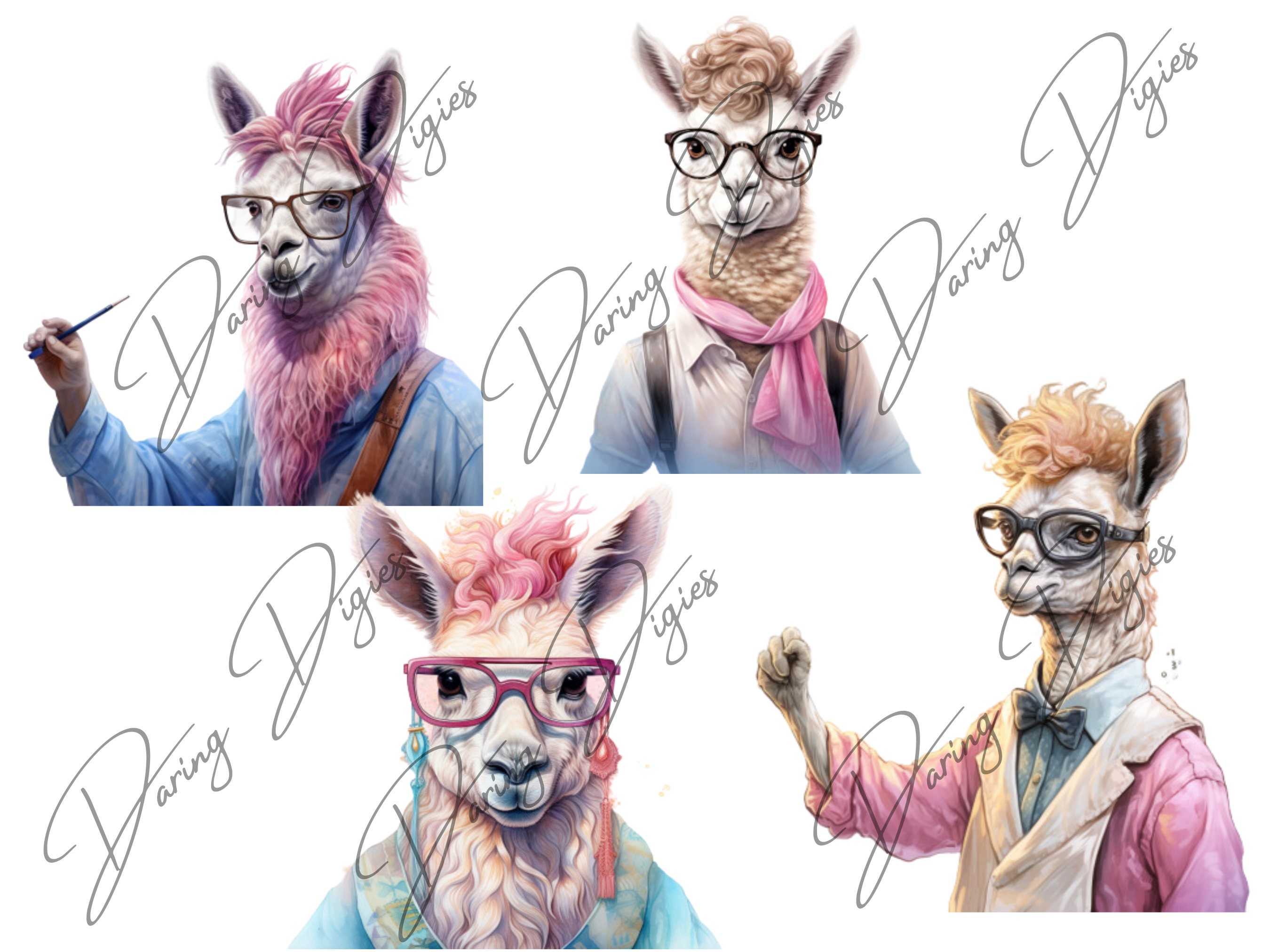 Watercolor Llama Bundle Clipart, Watercolor Llama Png, Watercolor ...