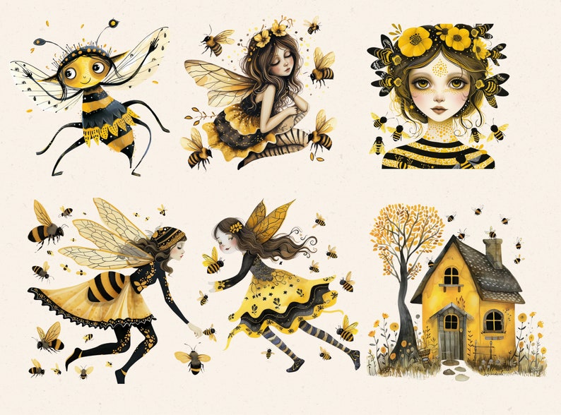 Printable Bees Clipart, Bees Clipart Commercial Use, Woodland Fairy ...