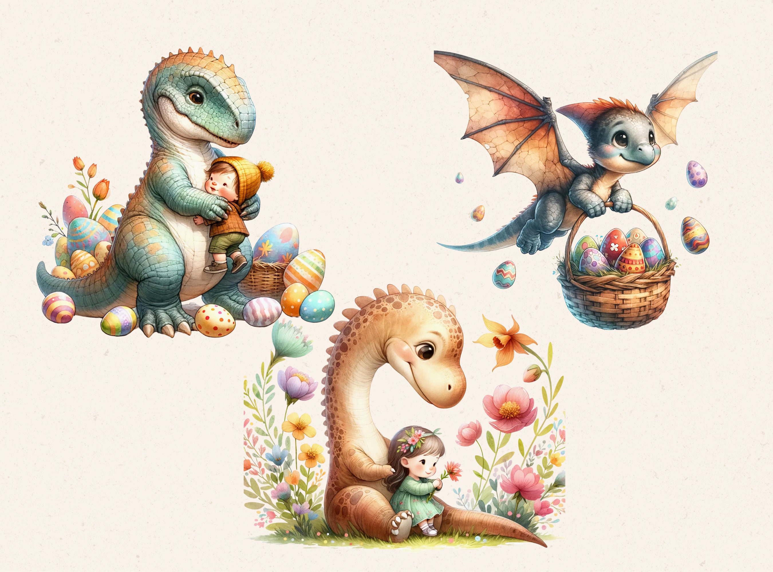 Watercolor Baby Dinosaur Clipart, Easter Dinosaur Clipart, Girly ...