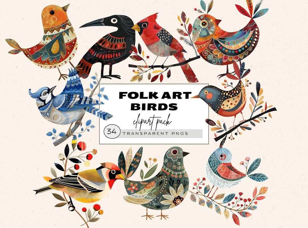 Folk Art Bird Clipart, Quirky Bird Png, Whimsical Bird Png, Funny and ...