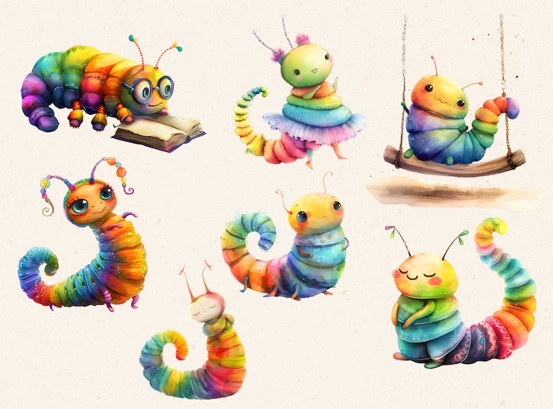 Watercolor Caterpillar Clipart, Caterpillar Clip Art, Insects Clipart ...
