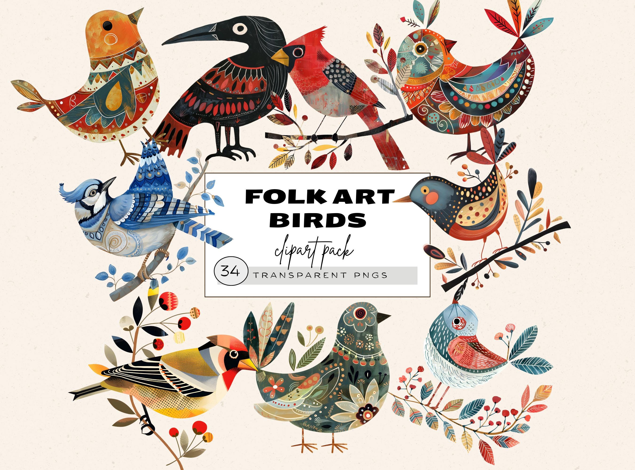 Folk Art Bird Clipart, Quirky Bird Png, Whimsical Bird Png, Funny and ...