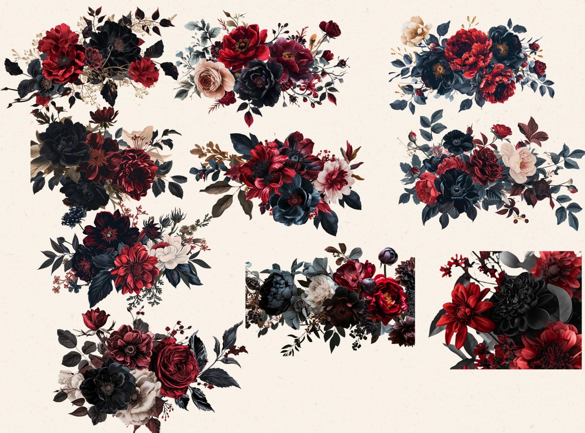 Floral Clipart Classic Wedding, Burgundy Flower Clipart, Moody Florals ...