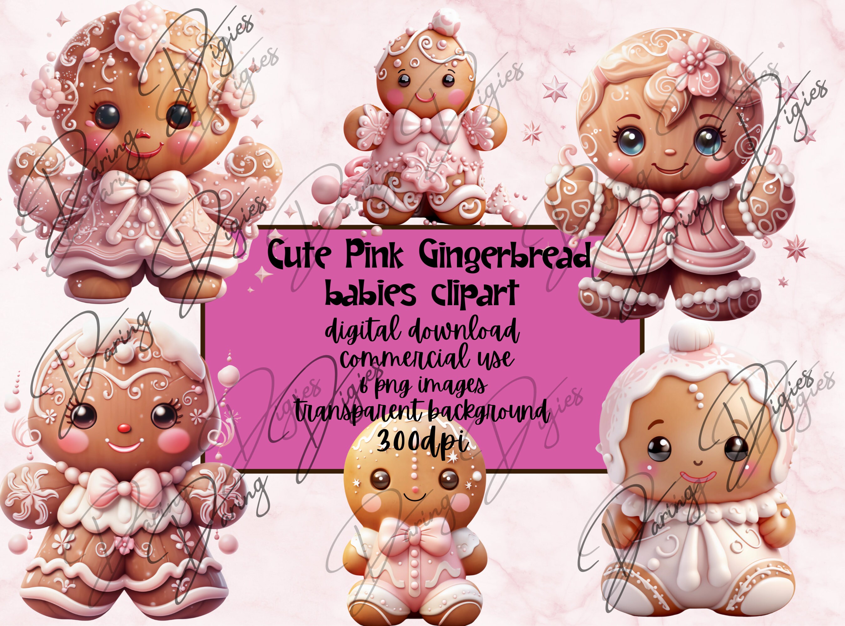 Pastel Gingerbread Clipart, Mega Bundle Pink, Blue, Green, Black and ...