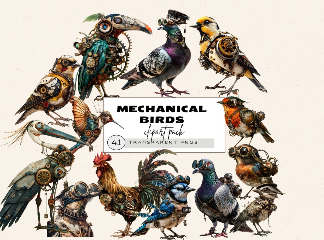 Steampunk Birds Clipart, Quirky Birds Ephemera Junk Journal, Humming ...