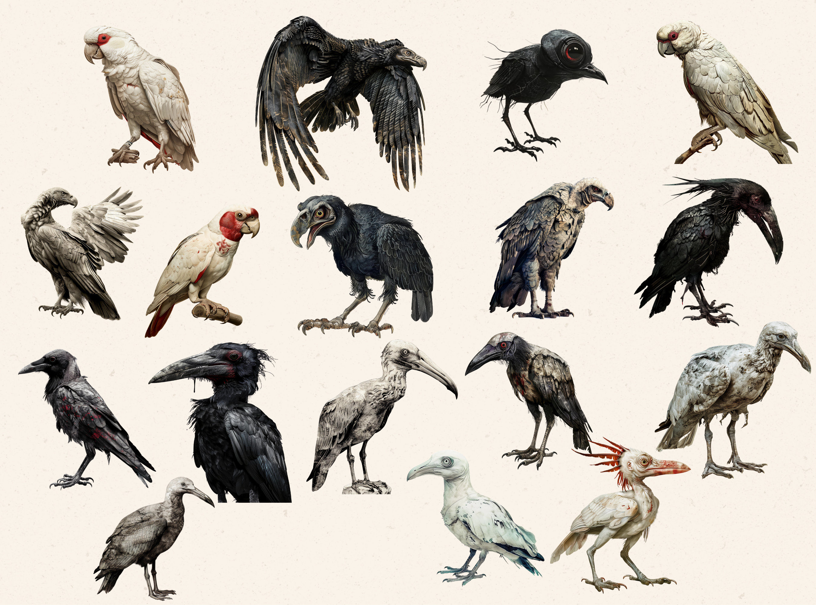 Quirky Bird Clipart, Coastal Birds, Ugly Scary Birds Illustrations ...