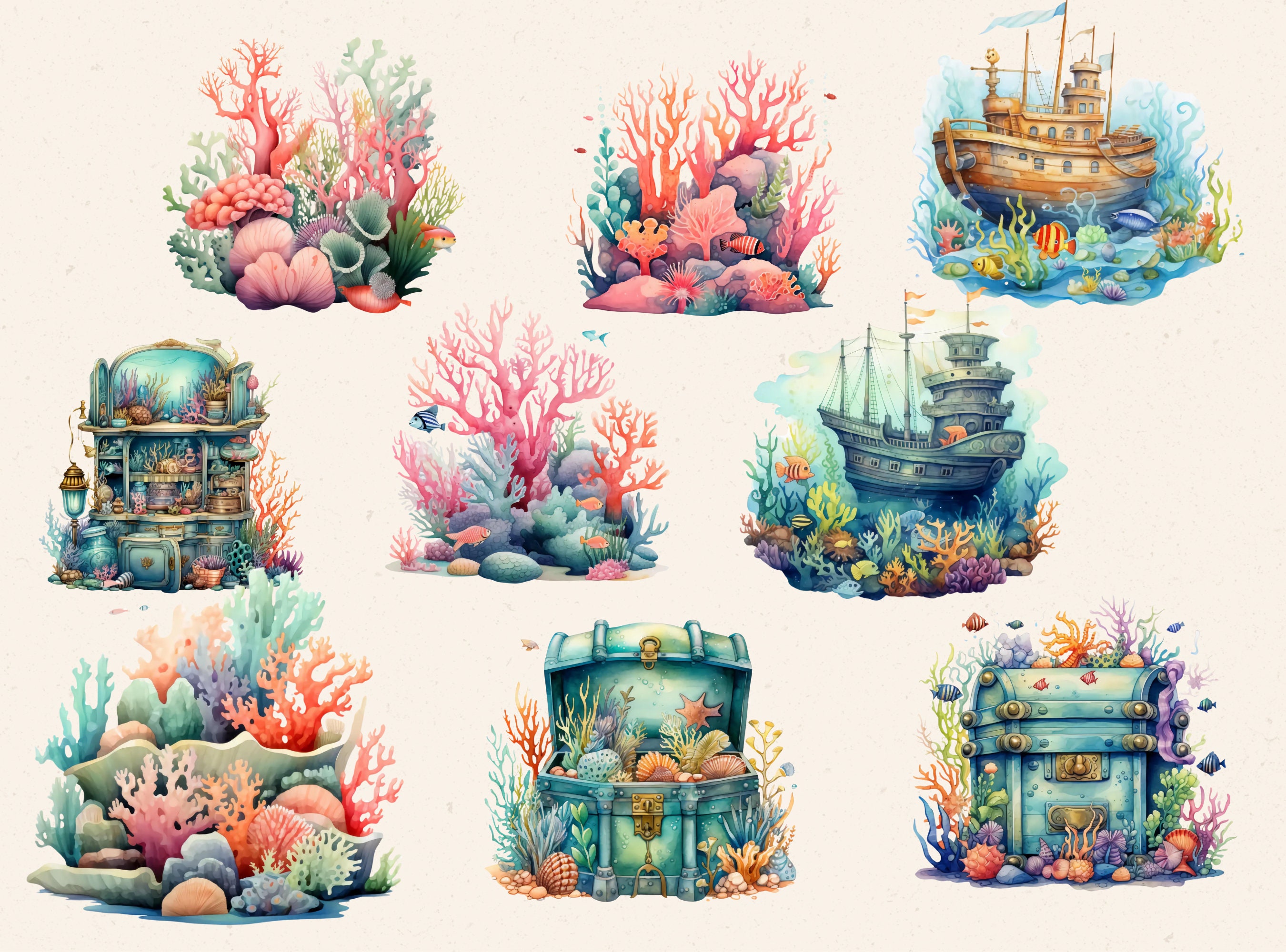 Undersea Clipart, Undersea Watercolor Clipart, Under Water Clipart ...