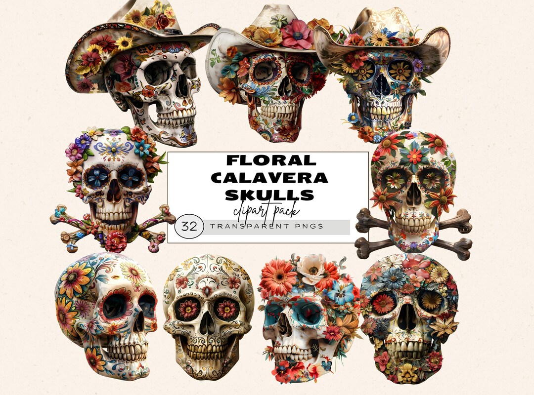 Floral Skull Png, Day of the Dead Clipart, Calavera Clipart, Mexican ...