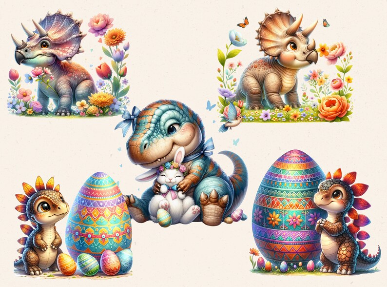 Watercolor Baby Dinosaur Clipart, Easter Dinosaur Clipart, Girly ...