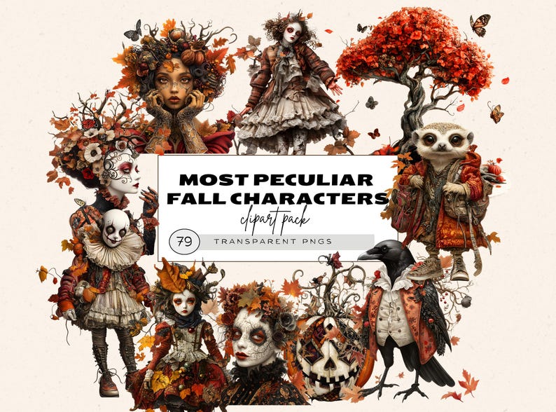 Peculiar People Clipart, Surreal Halloween Clipart, Peculiar Fall ...
