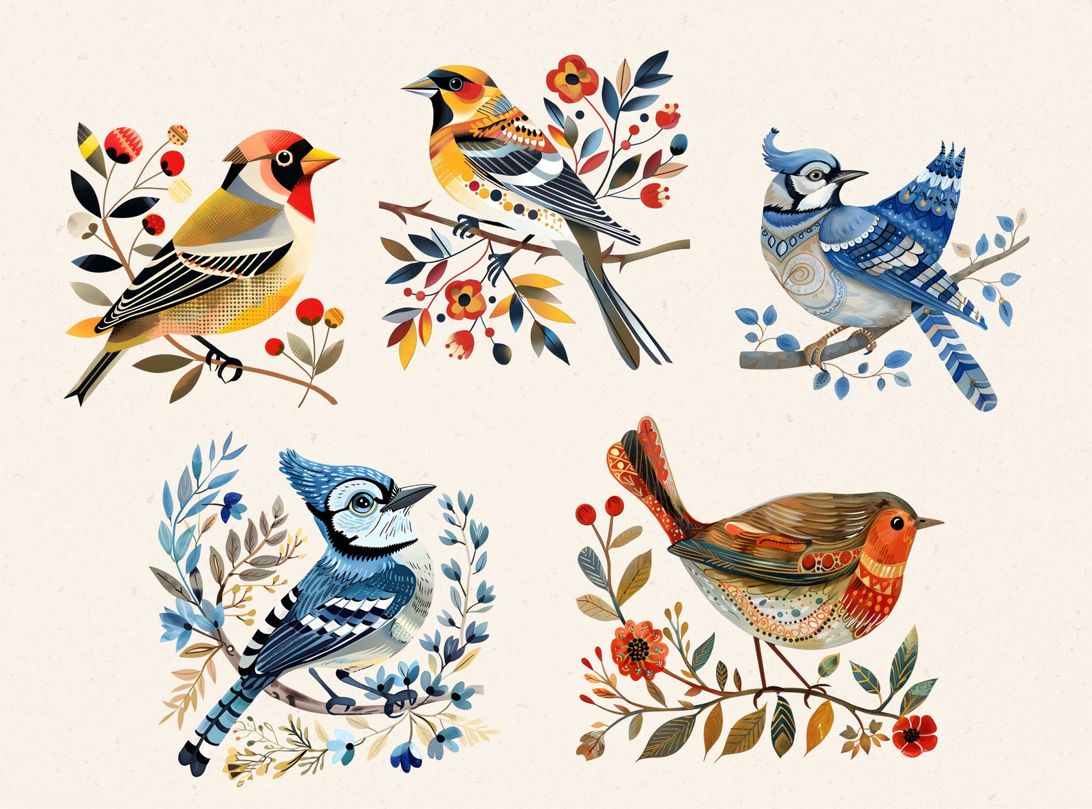 Folk Art Bird Clipart, Quirky Bird Png, Whimsical Bird Png, Funny and ...