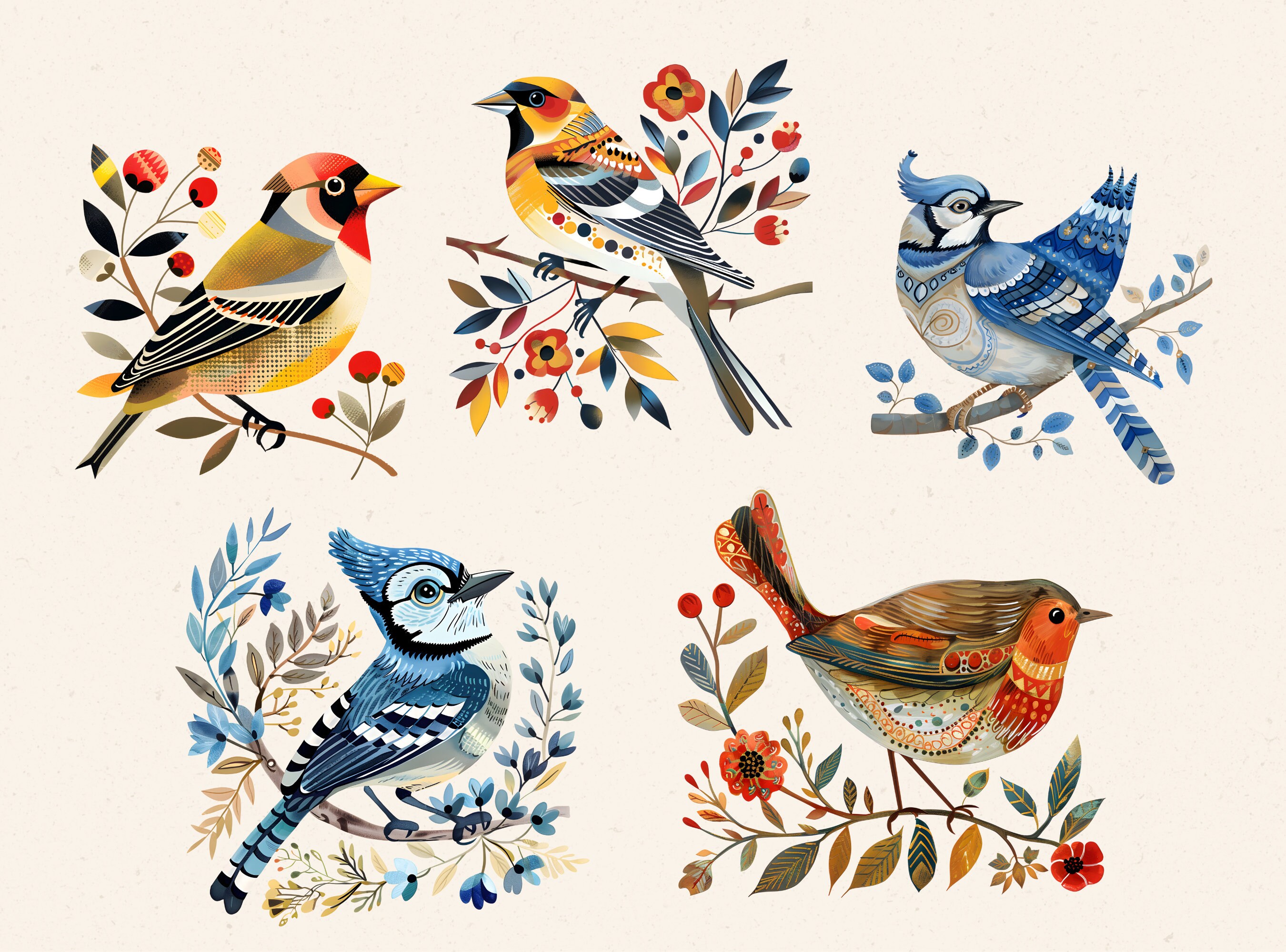 Folk Art Bird Clipart, Quirky Bird Png, Whimsical Bird Png, Funny and ...