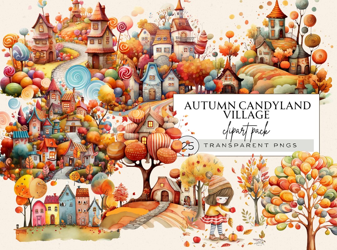 Cozy Fall House Clipart, Clipart Tiny Houses, Autumn Candyland Clipart ...