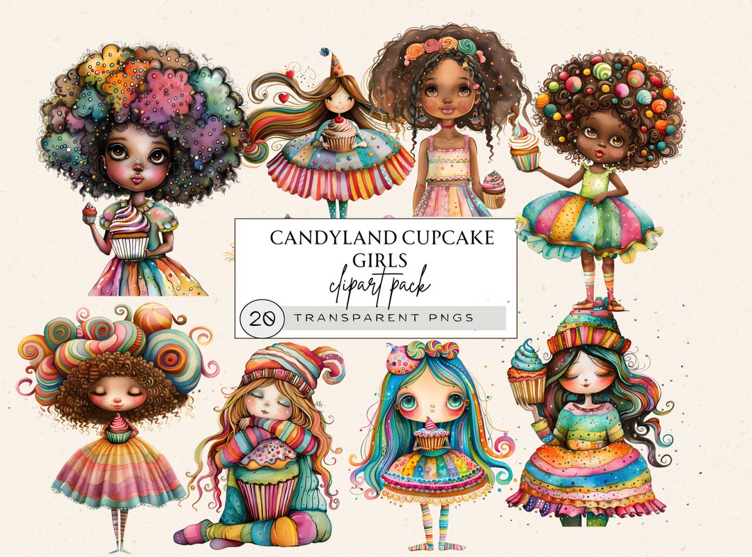 Candyland Clipart, Whimsical Quirky Girl Clipart, Cupcake Girls Clipart ...