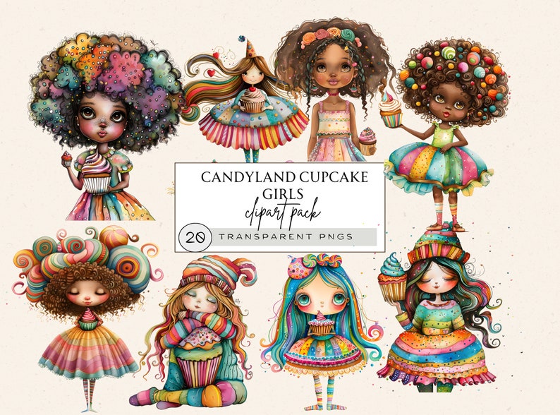 Candyland Clipart, Whimsical Quirky Girl Clipart, Cupcake Girls Clipart ...