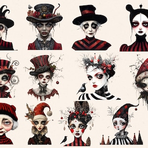 Goth Christmas Clipart, Christmas Characters Clipart Bundle, Surreal ...