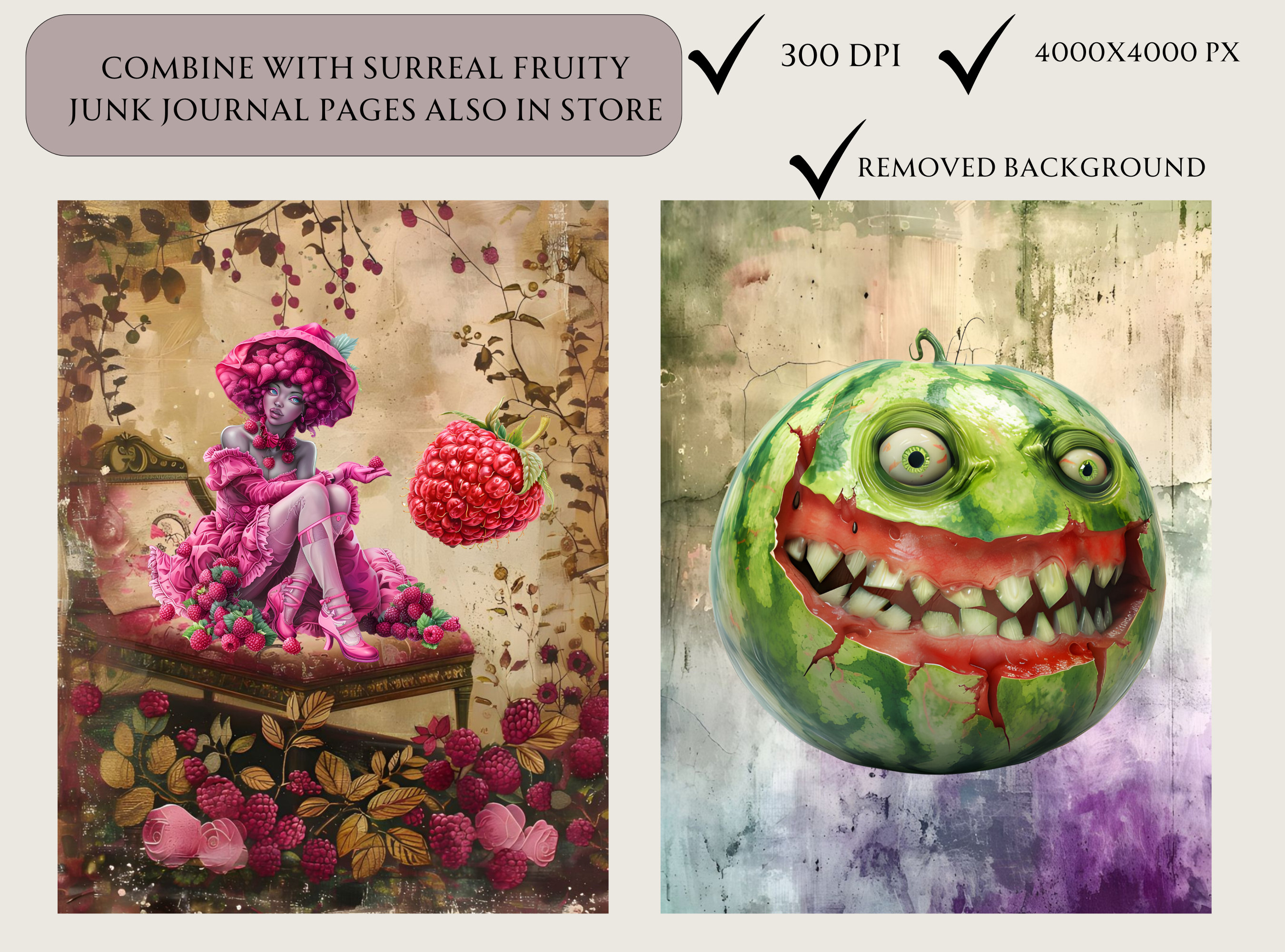 Quirky People Clipart, Surreal Clipart, Whimsical Clipart, Summer Fruit ...