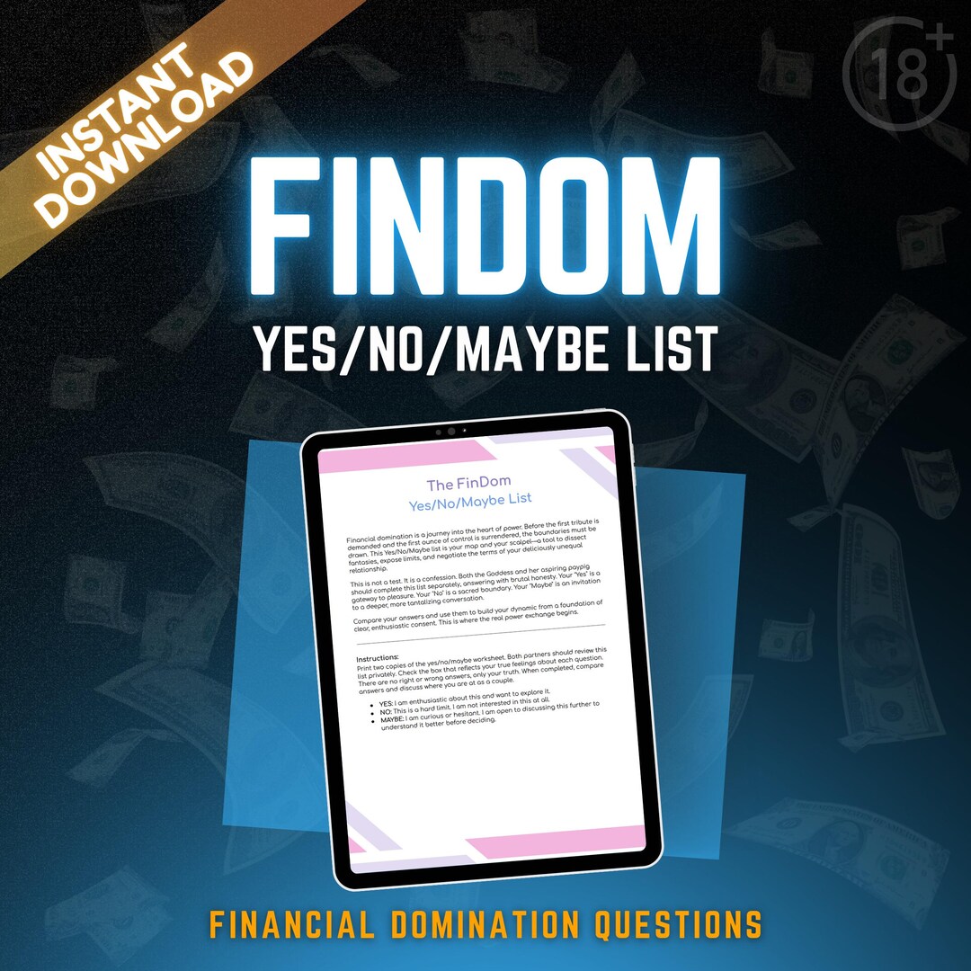 Findom Questions Yes/no/maybe List - Finsub and Goddess Financial Domination Ideas for Couples ...