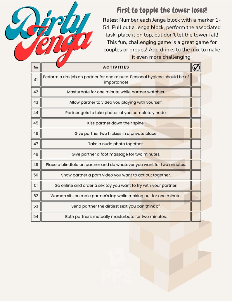 Printable Sexy Game Dirty Jenga, Sex Games Hot Adult Tower Sex Game. 54 ...